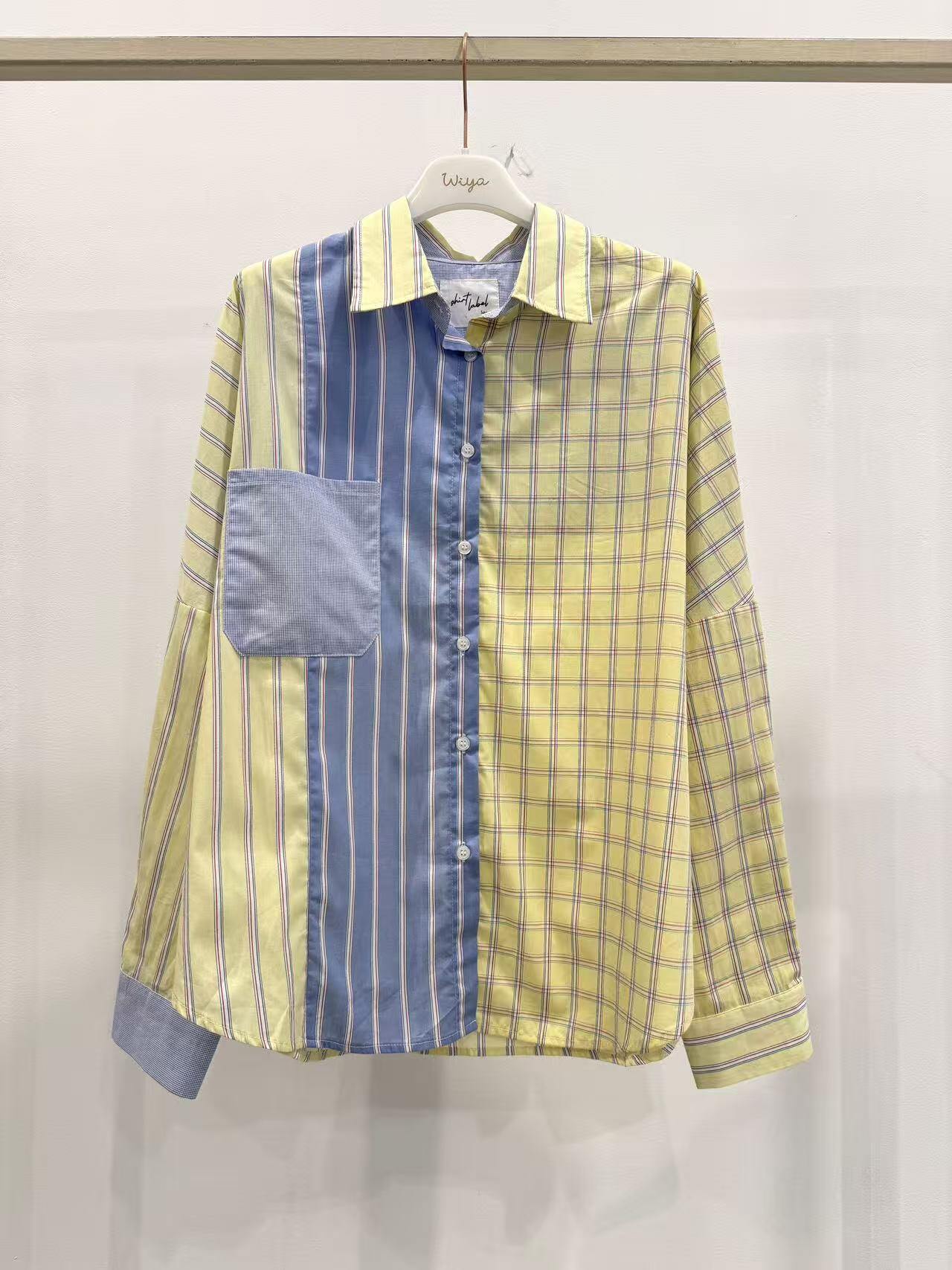 Patchwork shirt with stripes and checks | Paris Fashion Shops